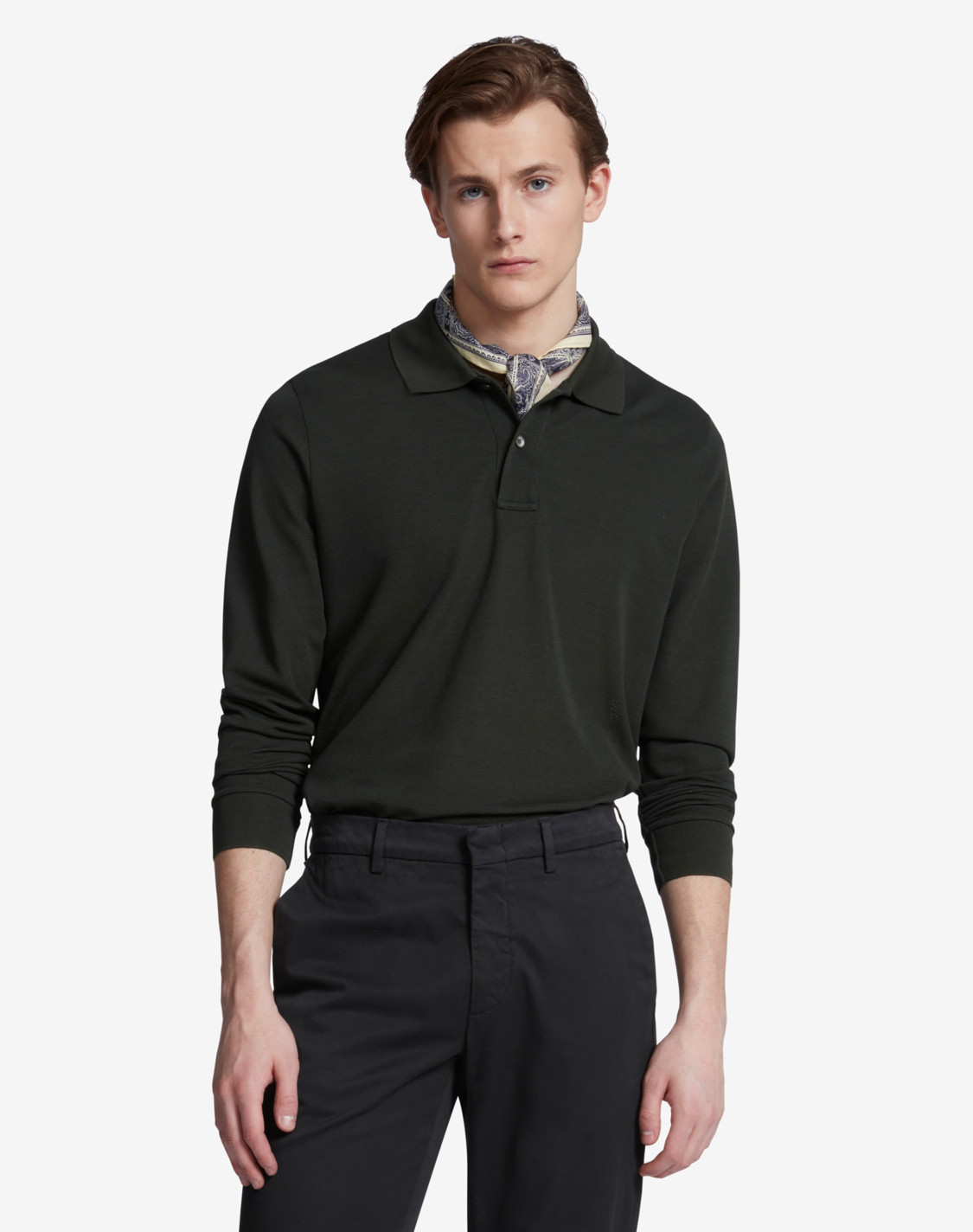 Men s Dark Green Cotton Silk Pique Long Sleeve Polo Dunhill TW Online men-s-dark-green-cotton-silk-pique-long-sleeve-polo-dunhill-tw-online