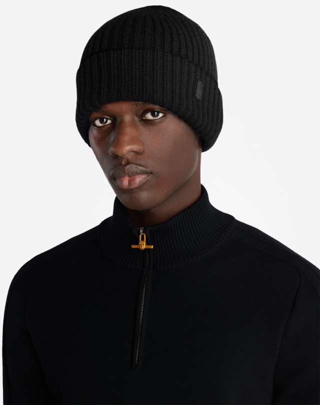 Men's Black CASHMERE RIBBED BEANIE | dunhill PT